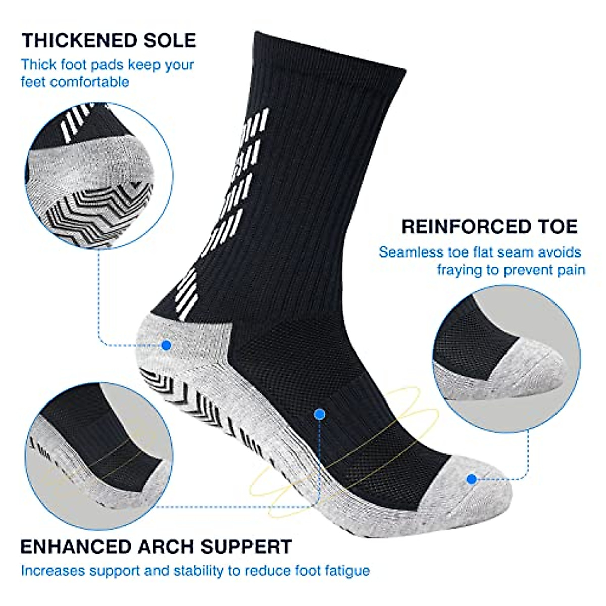 Men's Soccer Socks, 4 Pcs Anti Slip Soccer Socks,for Football Basketball Sports Grip Socks-Gift: Football Backpack(Random Color)