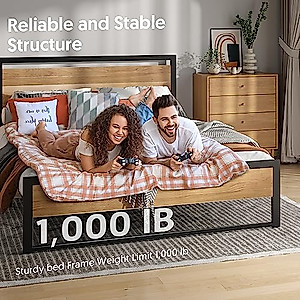 BONSOIR Full Size Bed Frame Steady Steel Platform with Wood Headboard/Footboard (Full Size)