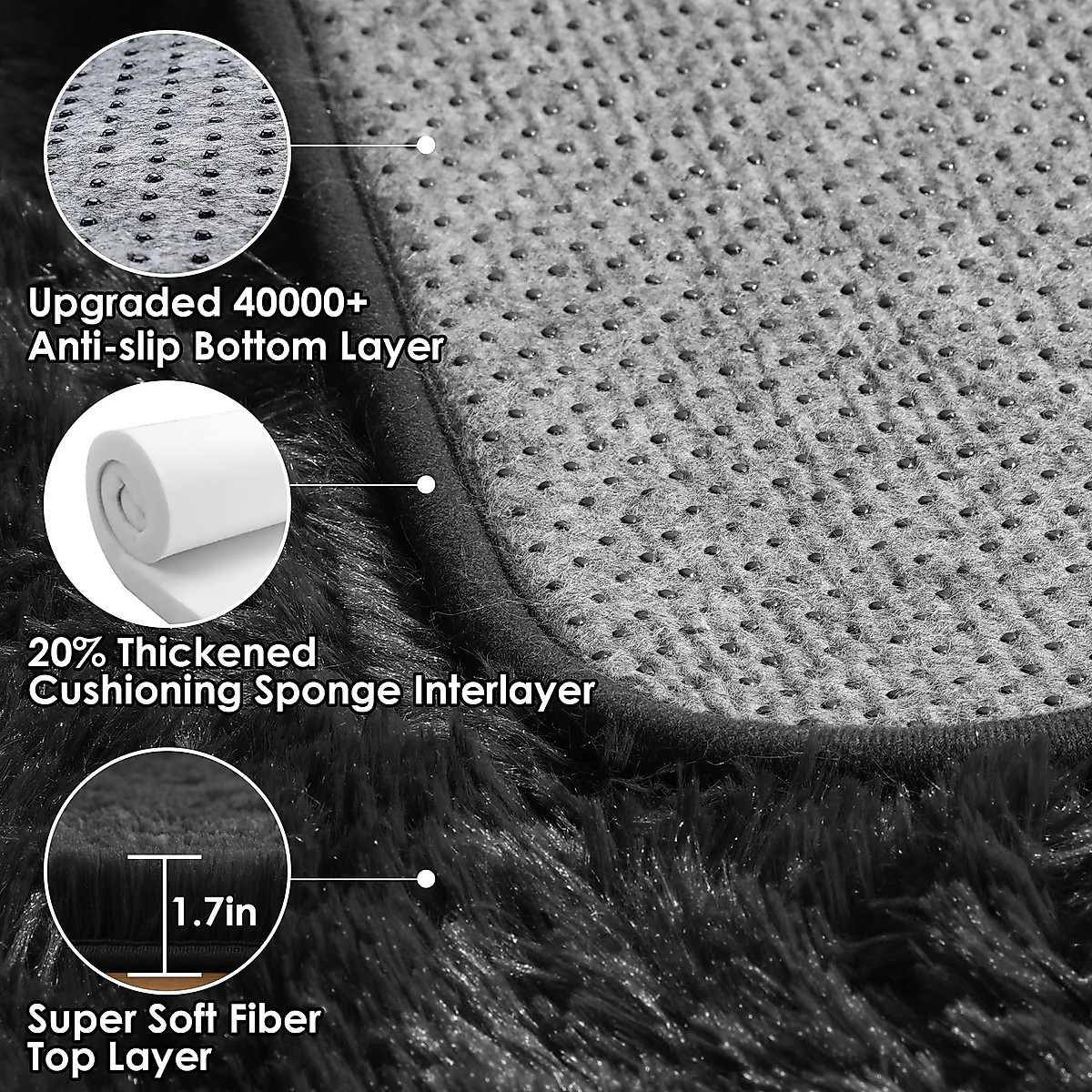 ONASAR Machine Washable Black Area Rug for Bedroom Living Room, 4x6 Fluffy Modern Indoor Bedside Floor Rugs, Ultra Soft Plush Carpet for Nursery Kids Teen Dorm Home Office Decor Aesthetic