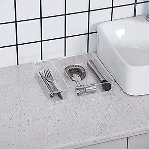 7 PCS Plastic Clear Drawer Organizer Set, 4 Sizes Desk Office Drawer Organizing Trays and Divider,Storage Bins for Makeup,Snack,Jewelry,Kitchen,Bedroom, Bathroom vanity Accessories Containers