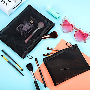 6 Pieces Mesh Makeup Bags Mesh Cosmetic Bag Portable Travel Organizing Zipper Pouch Toiletries Makeup Pouches for Home Office Travel Accessories (Black)