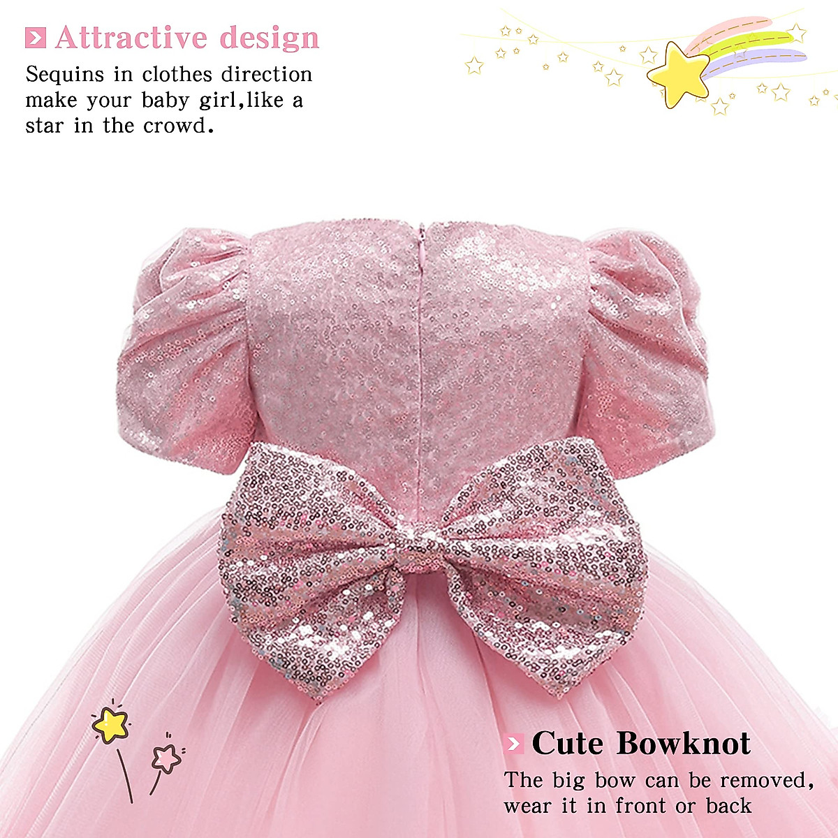 LZH Baby Girl Dress Sequined Bowknot Baptism Dresses for Baby Girls with Headwear Pageant Wedding Bridesmaid Party Pure White