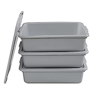 Saedy 3 Pack 13 L Food Service Bus Tub with Lid, Restaurant Dish Tub Food Grade, Grey