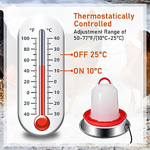 Gsbomzap 12 Inch Chicken Water Heater Base, 5 Gallons Poultry Drinker Heater Base with Thermostat and Power Cord, Automatic Electric Poultry Winter Deicer Heated Base for Plastic/Metal Chicken Waterer