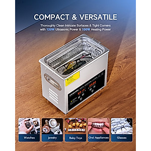 CREWORKS 3L Ultrasonic Cleaner, 0.8 gal Digital Sonic Cavitation Machine, 120W Stainless Steel Professional Jewelry Cleaner for Cleaning Tool Watch Glasses Retainer Denture Parts with Heater & Timer