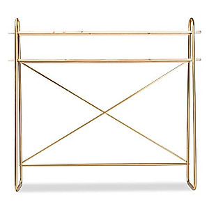 Baxton Studio Merida Glam and Luxe Brushed Gold Finished Metal and Natural Brown Finished Wood 2-Tier Over Bed Queen Size Storage Display Shelf