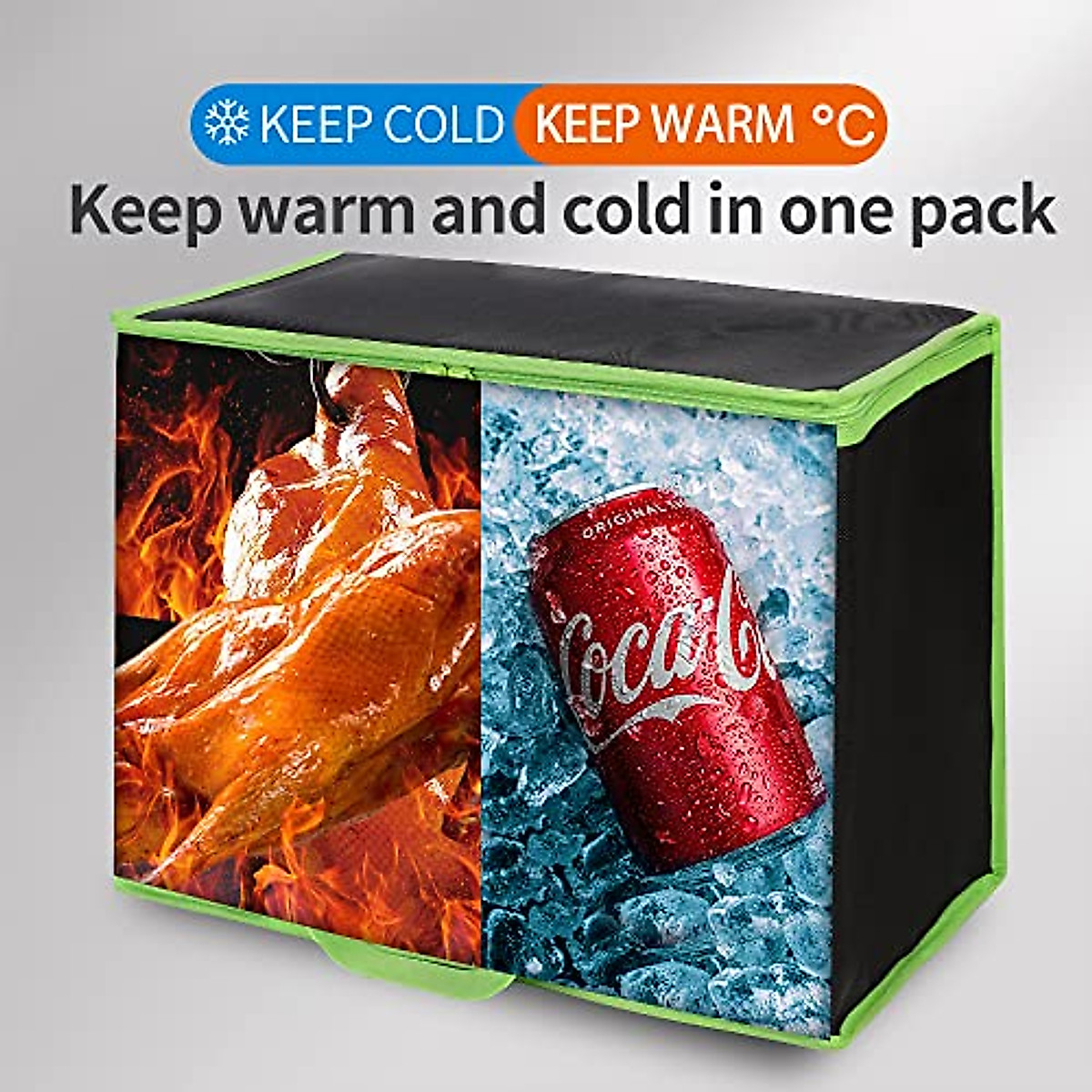 Bodaon 4-Pack Insulated Pizza Delivery Bags, X-Large Reusable Grocery Shopping Bags, Black with Green Edge