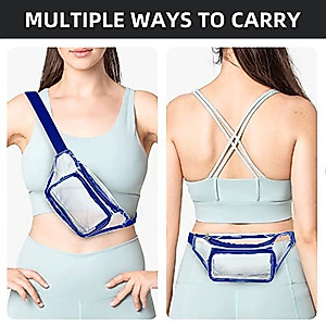 WJCD Clear Fanny Pack Stadium Approved Waterproof Cute Waist Bag Clear Purse Transparent Adjustable Belt Bag for Women Men, Beach, Movement,Concerts Bag (Blue)