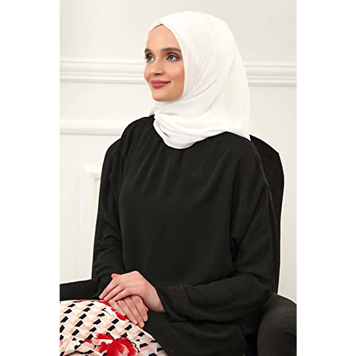 Aisha's Design Chiffon Hijab Scarf for Women Muslim, Presewn Instant Turban Shawl, Ivory