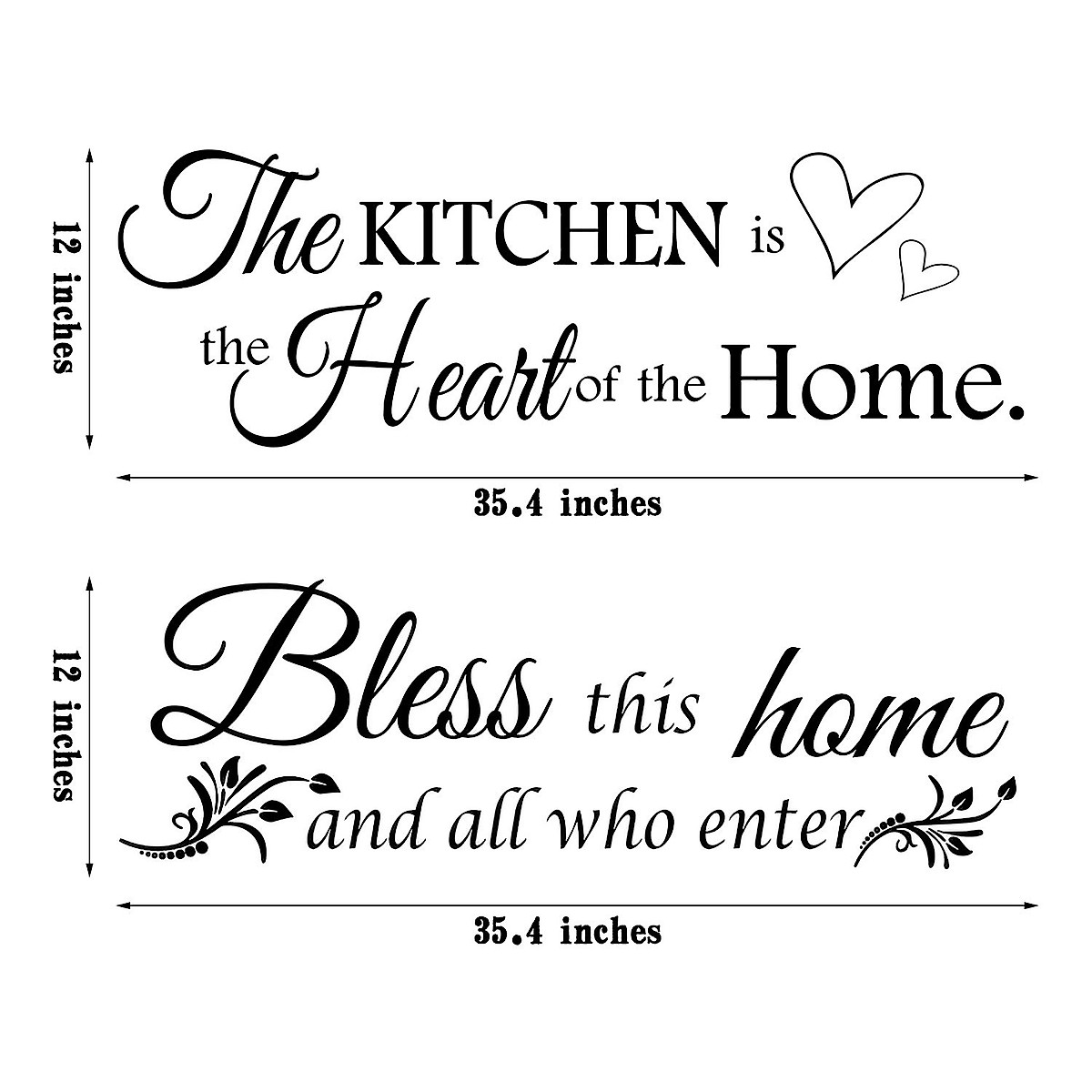 2 Sheets Bless This Home Kitchen Wall Decor Decals The Kitchen Quote and Wall Stickers All Who Enter Kitchen Vinyl Wall Quote Art Dining Entryway and Living Room Wall Decal Decor, 12 x 35.4 Inch