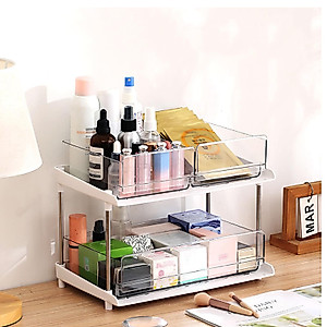 ZEAYEA 2 Tier Clear Organizer, Multi-Purpose Slide-Out Storage Container, Bathroom Vanity Countertop Organizer, Under Sink Organizer with Pull Out Drawer for Kitchen Pantry Office Desktop Cabinet