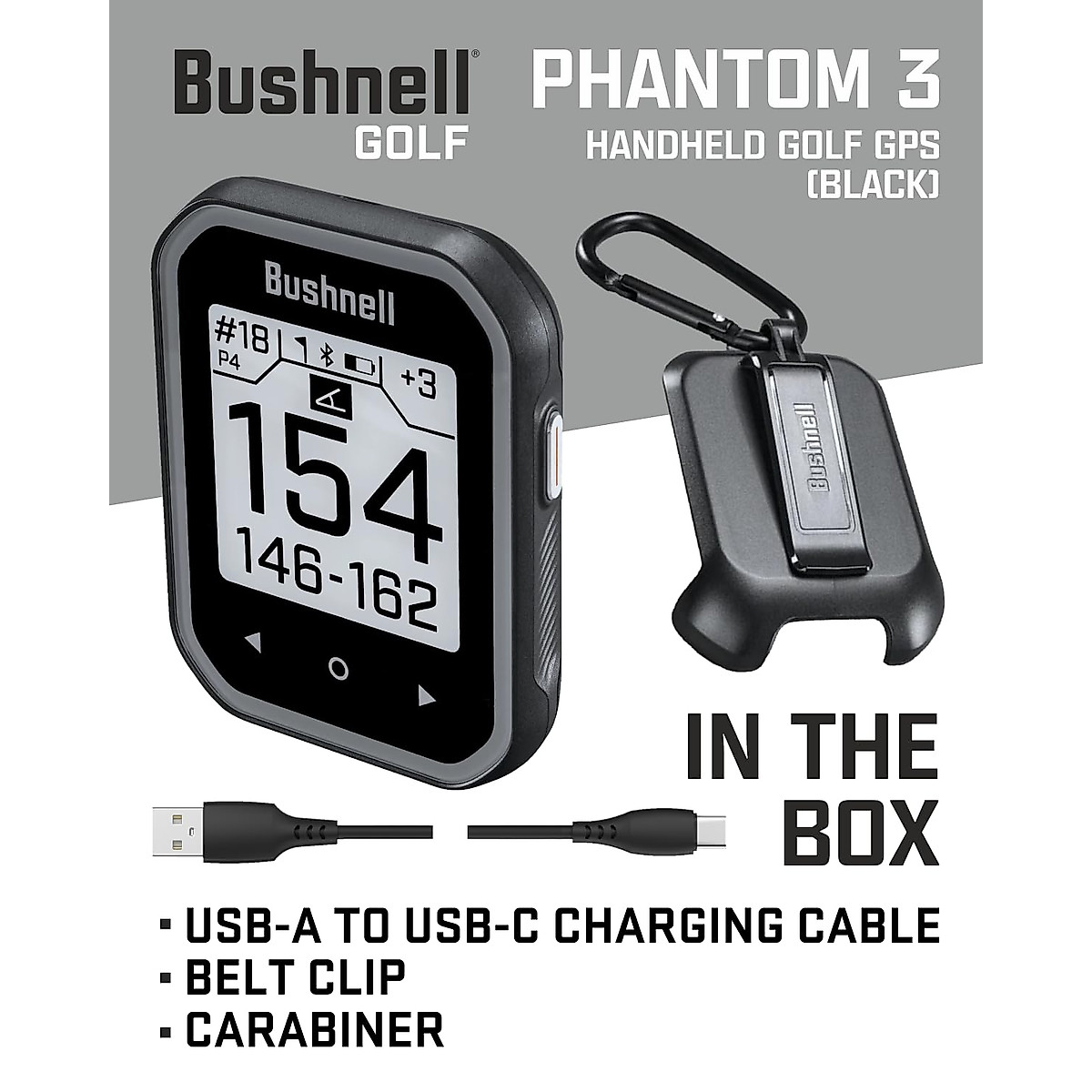 Wearable4U - Bushnell Phantom 3 GPS Rangefinder Black with BITE Magnetic Mount and GreenView with Lens Cleaning Cloth Bundle