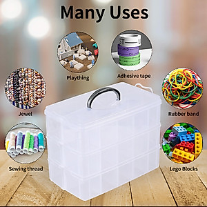 Lesbin 3-Tier Stackable Storage Box with 30 Compartments, Large Clear Plastic Craft Organizers and Storage Containers