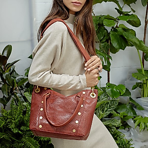 Hammitt Large Redwood Lizard Medium SATCHEL Brown Leather Bag Purse GOLD Handbag NEW