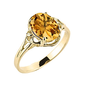 Modern Contemporary Rings 14k Yellow Gold November Birthstone Genuine Oval Citrine Gemstone Solitaire Ring - Size 6-3/4