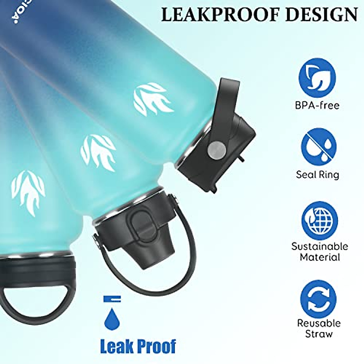 18oz Water Bottle,Vacuum Insulated Stainless Steel Water Flask with Straw Lid Auto Spout Lid Sport Lid,Leak Proof,Double Walled Travel Drink Mug,Metal Canteen,Hot Cold Water Bottles