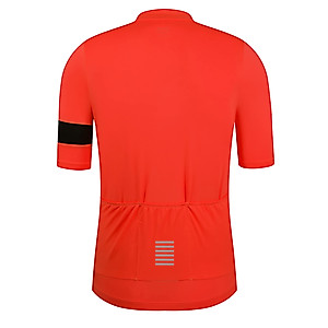 RISESBIK Cycling Jersey Men Zipper Pocket Short Sleeve Lightweight Aero Race Fit Road Bike Jersey Shirt Cuff Stitching (Orange/Black, M)