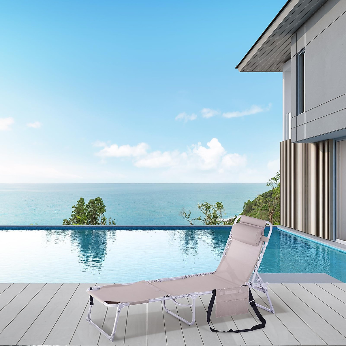 HBWHBW Tanning Chair with Face & Arm Hole- Chaise Lounge Beach Chair for Outdoor Pool, Sunbathing and Reading on Stomach- Versatile Folding Lounger for Tanning (Beige Textilene)