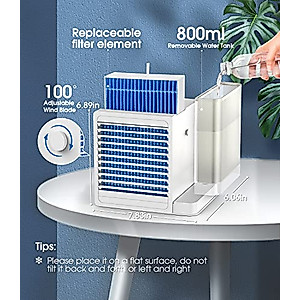 WAPEMORK Mini Portable Air Conditioners - Personal Air Conditioner with LED Night Light, USB Powered Desktop Evaporative Air Cooler with 800ML Water Tank for Car, Camping, Office and Room