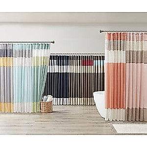 Madison Park Amherst Bathroom Shower Curtain Faux Silk Pieced Striped Modern Microfiber Bath Curtains, 72x72 Inches, Aqua