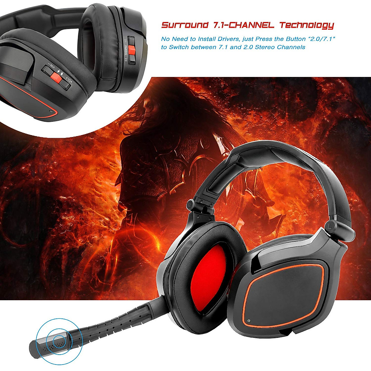 HUHD Wireless Gaming Headphones for Nintendo Switch, PS4, PS5, PC, Computer, USB Wireless Gaming Headset Headphones with Microphone Over Ear, Black