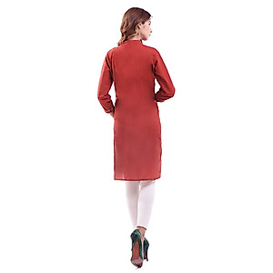 Indian Women's Plain Cotton Kurti Red Top By Chichi, XX-Large