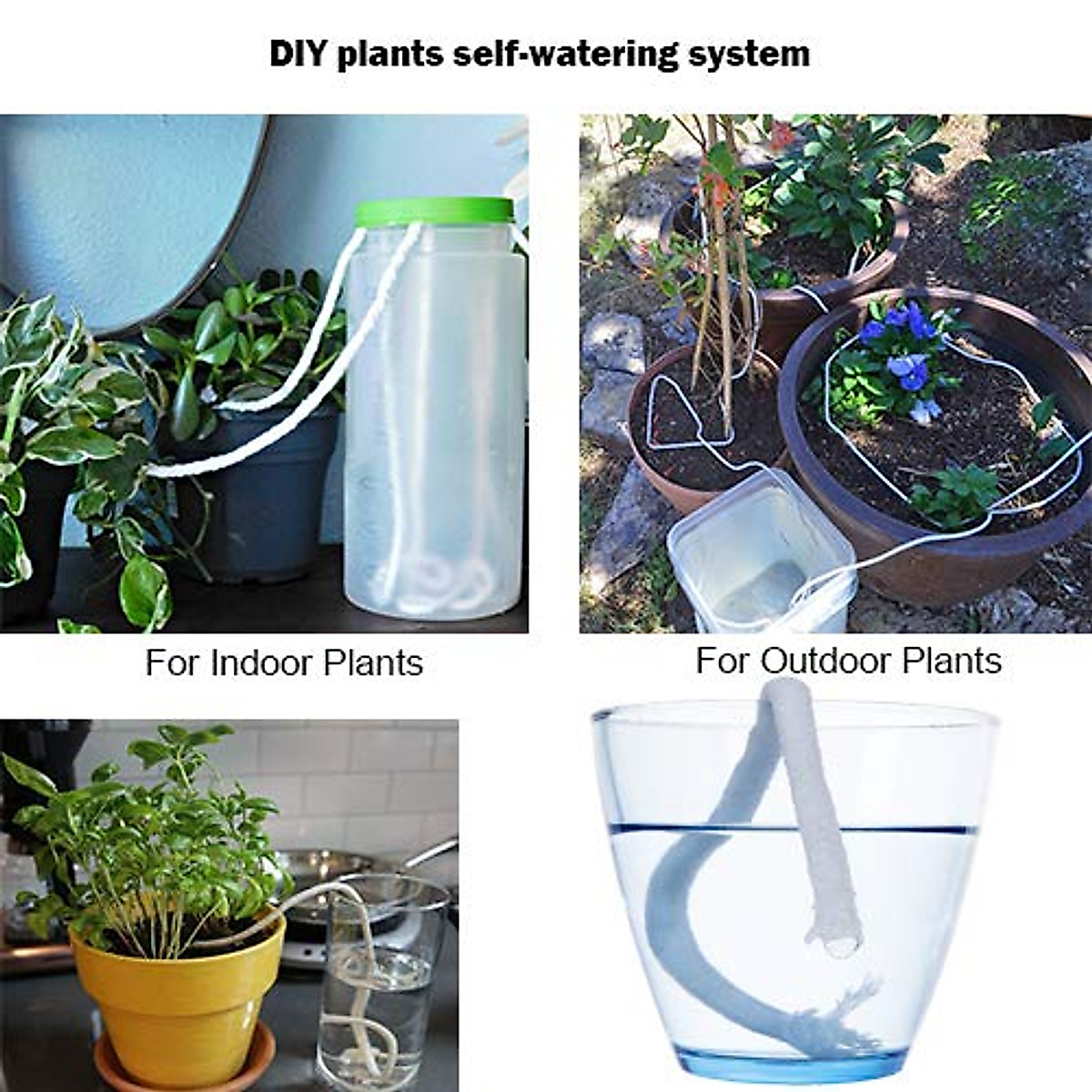 ORIMERC 50 Pcs 4 x 4 inch Plant Pot Drainage Hole Mesh Pad Screen with 30 feet Self Watering Hydroponic Wick Cord DIY Vacation Automatic Waterer Sitter Potted Bonsai Succulent Flower Bottom Grid Mat