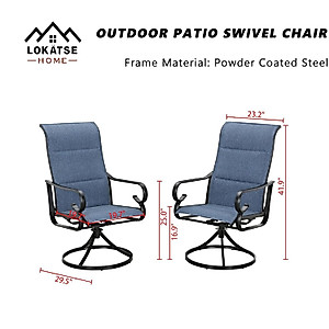 LOKATSE HOME 2 Pieces Outdoor Bistro Furniture Patio Dining Set Metal Swivel Single, 2 Chairs, Blue-2