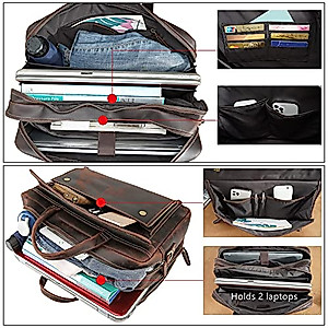 Vintage Genuine Leather Briefcase for Men 17 Inch Laptop Computer Case Business Travel Work Messenger Cross Body Shoulder Bags, Brown