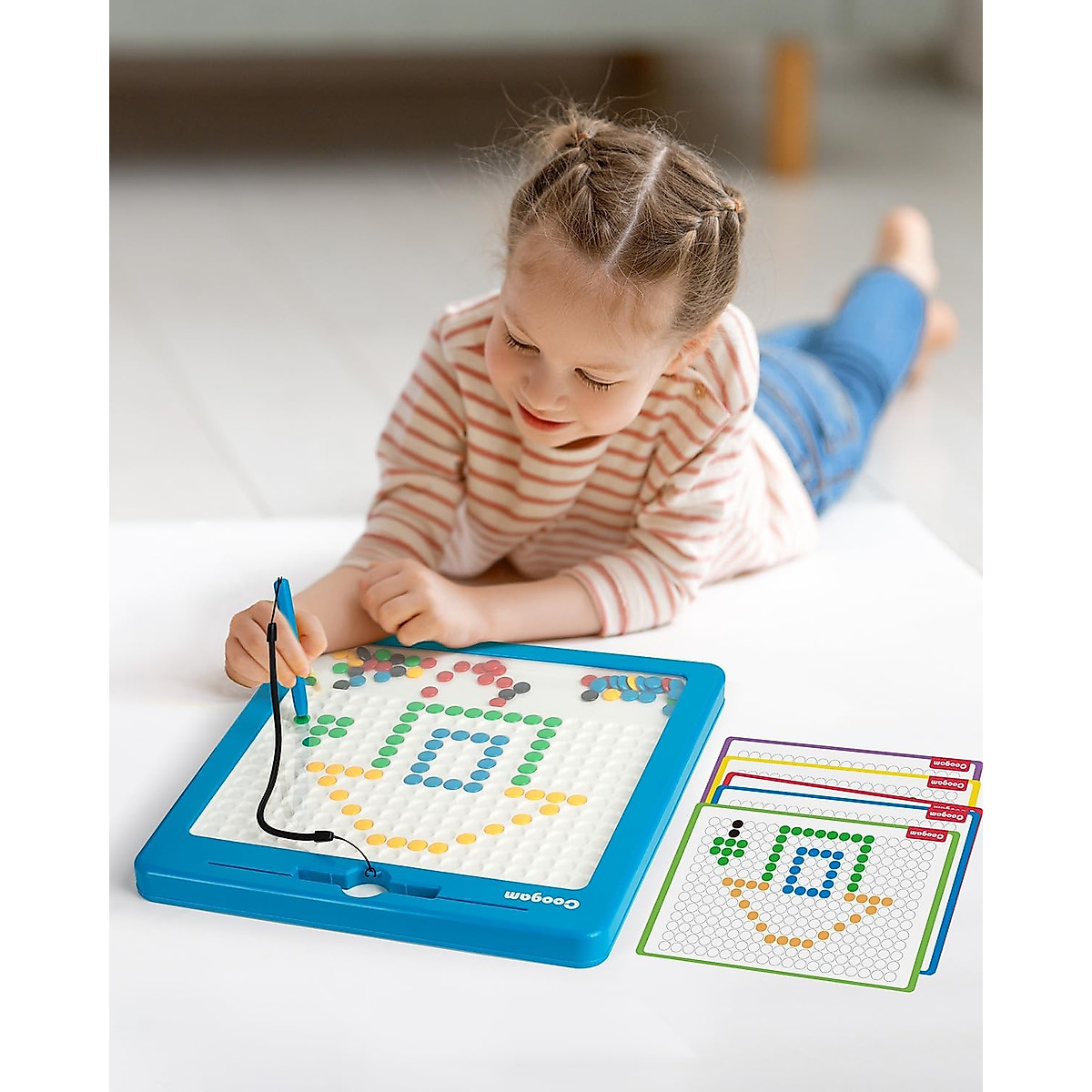 Coogam Magnetic Drawing Board, Large Magnet Doodle Board with Pen and Dot Beads, Color Shape Pattern Art Pad, Montessori Educational Traveling Toy Gift for 3 4 5 6 Years Old Toddlers
