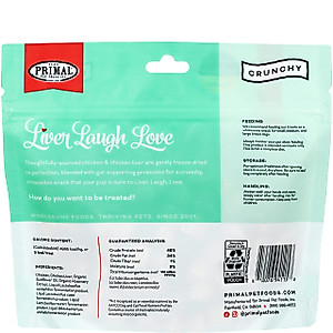 Primal Freeze Dried Dog Treats; Chicken Liver Dog Treats with Probiotics for Dogs; Liver, Laugh, Love; Crunchy Grain Free Training Treats for Dogs, 1.5 oz