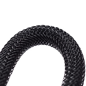 CUSTOMIZATIONS Coiled USB c Cable, Customized Gaming Mechanical Keyboard Cable, Handwork Braided + PET mesh, Metal Plug, with Detachable Metal Aviator Connector (Black)