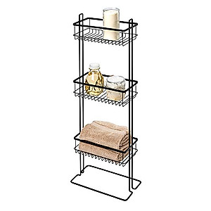 iDesign Everett Metal Standing Shower Caddy, 3-Tier Bath Shelf Baskets for Towels, Soap, Shampoo, Lotion, Accessories, 12.36" x 6.88" x 32.11", Matte Black
