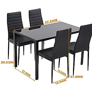 Modern Dining Table Set Dining Room Table Set for Small Spaces Kitchen Table and Chairs 5 Piece Kitchen Table Set Table with Chairs Home Furniture ，Black