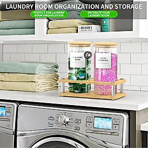 Venuekkuri Laundry Pods Containers for Laundry Room Organization and Storage with Spoons,Tweezer and Labels,Airtight Glass jars Holder Set of 2 for Laundry Detergent, Scent Booster Beads