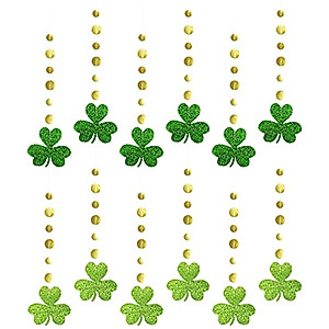 ABOOFAN Patricks Day Shamrock Decorations: 12pcs Lucky Irish Clover Steamers Four Leaf Shamrock Backdrop Banner Hanging Irish Birthday Wedding Baby Shower