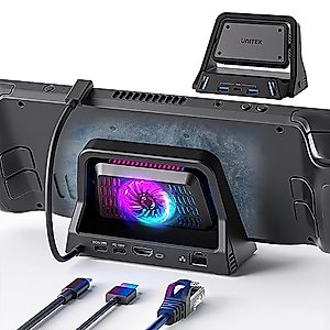 Unitek ROG Ally/Steam Deck Docking Station - Cooling Charging Dock with Gigabit Ethernet, HDMI 2.0 4K@60Hz, 100W PD Charging, 3*USB 5Gbps, RGB Lights for Steamdeck, ROG Ally, Type-C Devices