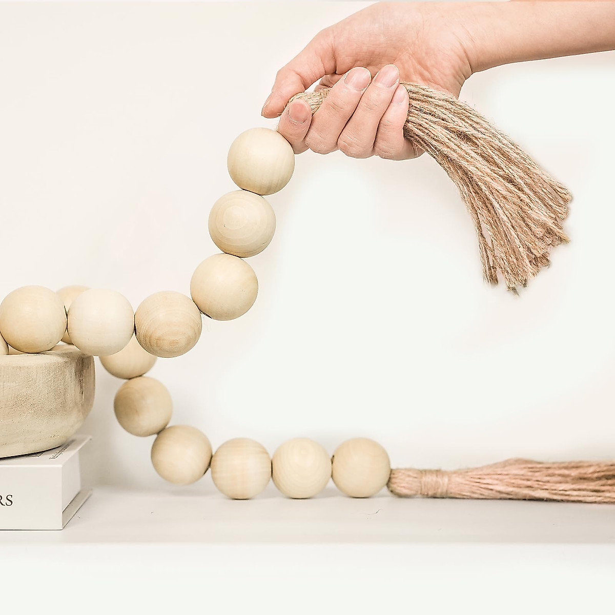 RUIRUICO Large Wood Bead Garland with 1.4" Diameter Wooden Beads, Wooden Beads Garland with Tassels, Decorative Beads for Farmhouse Decor (Natural, 41 Inches)