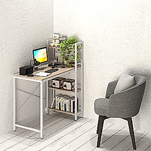 4NM 35" Small Computer Desk with 4-Tier Bookshelf, Home Office Desk Writing Workstation Study Table Multipurpose for Small Space Work - Natural and White