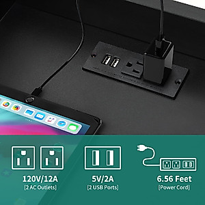 YITAHOME Nightstand with Charging Station and LED Lights, End Side Table with 2 Drawers, Modern Bedside Table for Bedroom with USB Ports and Outlets, Open Storage, Black