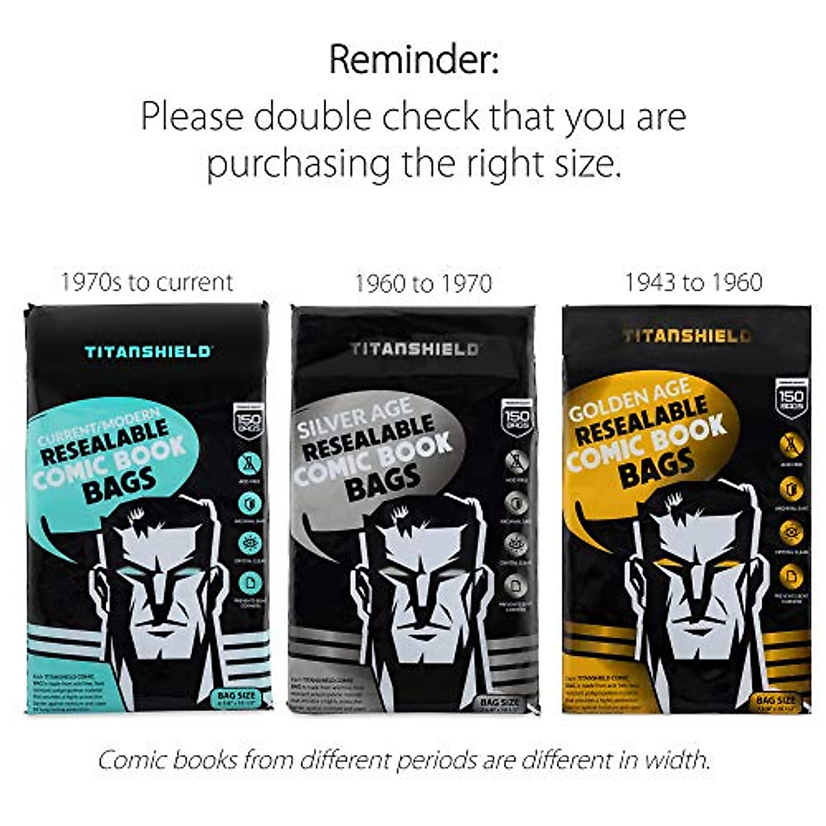 TitanShield Golden Age Re-Sealable Comic Book Bags (150 Count)