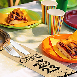 60 Pieces Graduation Silverware Bags Utensil Cutlery Holders Class of 2023 Graduation Party Supplies for College, Senior, High School Congrats Grad Centerpiece Table Decor (Kraft Paper)