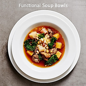 Y YHY Soup Bowls, Pasta Bowls Set of 4, White Salad Bowls and Plates, 20 Ounces Porcelain Wide Rim Bowls, Microwave and Dishwasher Safe, Christmas Gift