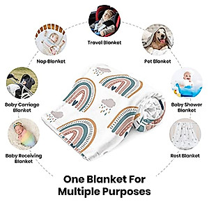 Lcyawer Custom Baby Name Blanket, Personalized Boho Style Baby Blanket with Rainbow and Hearts, Receiving Expecting Mom Gift, Girls Boys Kids Shower Gift