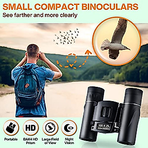 100x25 High Power Compact Binoculars with Clear Low Light Vision, Large Eyepiece Waterproof Binocular for Adults Kids, Easy Focus Bird Watching, Outdoor, Hunting, Travel