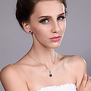 Gem Stone King 925 Sterling Silver Blue Sapphire and White Diamond Pendant and Earrings Jewelry Set For Women (3.05 Cttw, with 18 Inch Silver Chain)