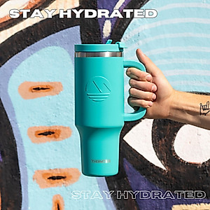 Thermosis 40 oz Tumbler with Handle and Straw | Coffee Tumbler with Lid and Straw | Water Bottle that Fits in Cup Holder Insulated Tumbler - Teal