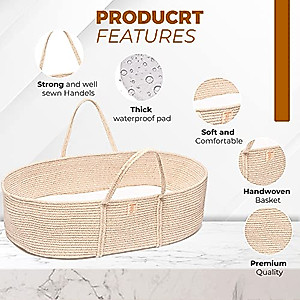 Trendy Baby Changing Basket- Moses Basket Set Of 4 Pieces, Waterproof Pad Cover, Caddy Diaper Organizer,Cotton Blanket - Boho Basket - Nursery Decor - Bassinet Changing Table Topper, Baby lounger