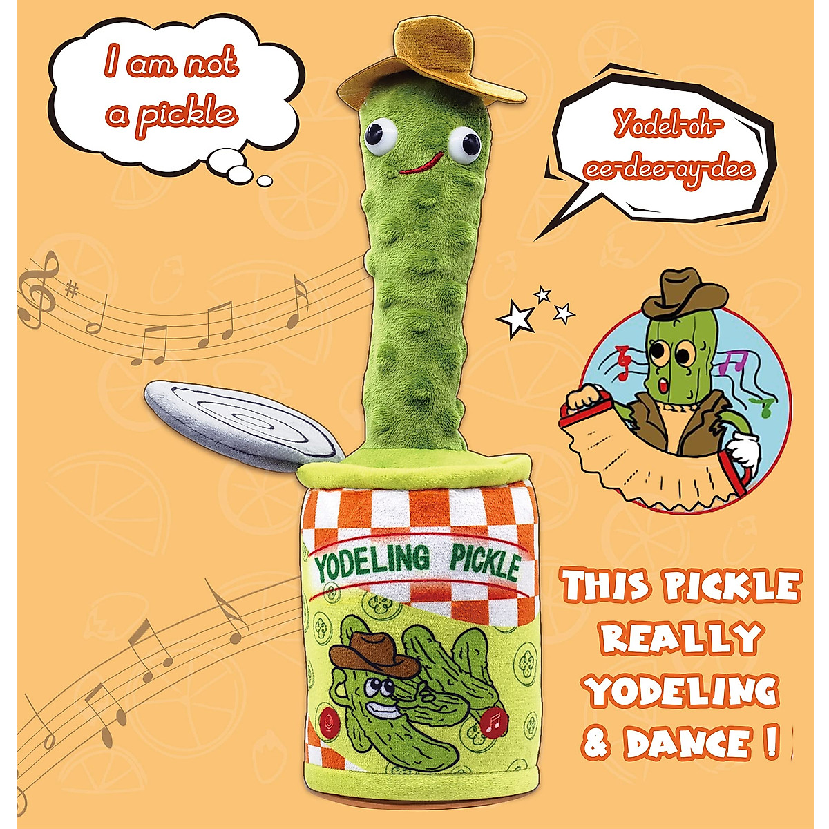 Yodeling Pickle, Talking Yodeling Toy Repeats What You Say, Singing Pickle Plush Toys - Rechargeable Twisted Mimicking Toy Singing Dance, Funny Prank Novelty Gag Gift for Adults & Kids