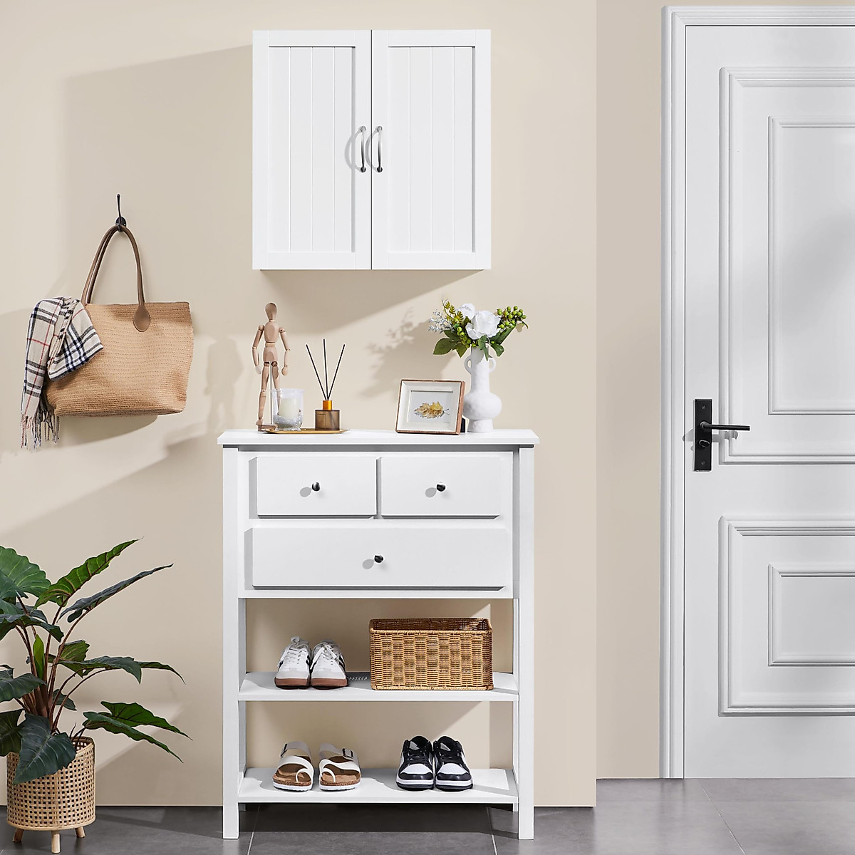 Yaheetech Bathroom Wall Cabinet, Kitchen Storage Cupboard Cabinet with 2 Doors, Wall Mount Storage Cabinet for Bathroom, Kitchen, Living Room, White